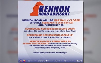 DPWH: Kennon Road partially closed for repairs starting Feb. 19 ...
